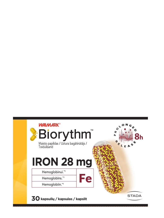 BIORYTHM IRON 28 mg, 30 kapsulas - InternetAptieka.lv