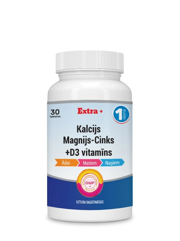 Kalcijs, Magnijs, Cinks un Vitamīns D3 tabletes, 30 gb.