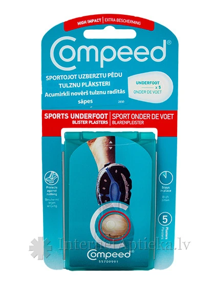 Compeed Sports Underfoot tulznām pēdu spilventiņiem, 5 gb