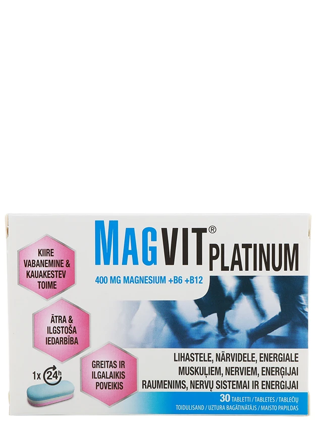 MAGVIT PLATINUM 400 mg magnijs + B6 + B12 tabletes, 30 gb.