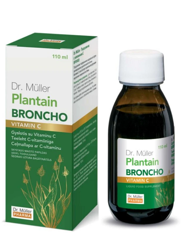 Dr.Muller Plantaih Bronho Sīrups pret klepu ar ceļtekām