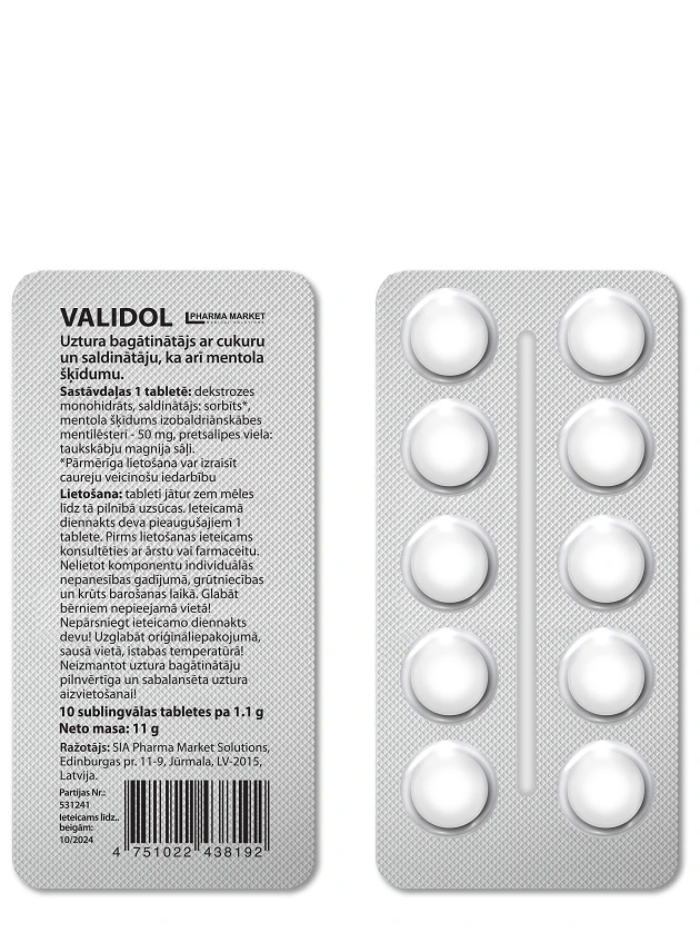 VALIDOL tabletes, 10 gb. - InternetAptieka.lv