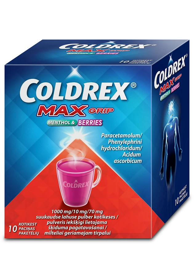 Coldrex Maxgrip порошок, ментол и ягоды, 10 пакетиков