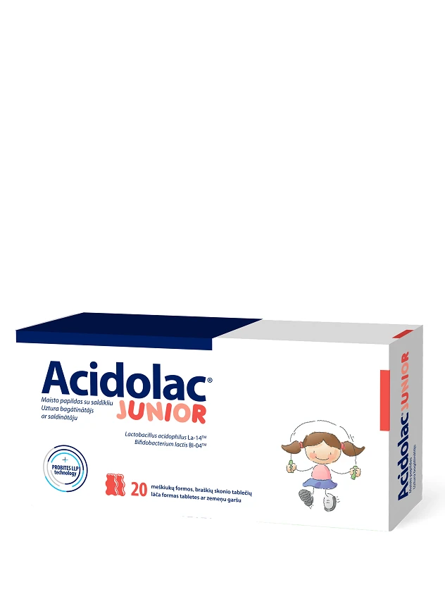 Acidolac® JUNIOR ar zemeņu garšu, 20 košļājamas tabletes