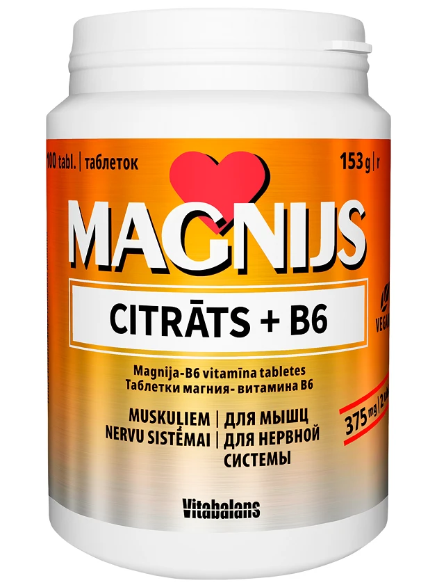 VITABALANS MAGNIJS CITRĀTS + B6 vitamīns tabletēs, 100 gab