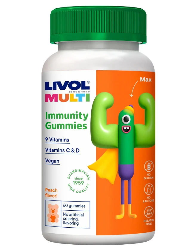 LIVOL MULTI Immunity Vegan košļājamās pastilas, 60 gb.